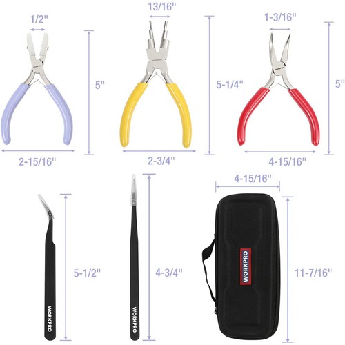 WORKPRO 5 PC Jewelry Plier Set 6 in 1 Wire Loop Plier Nylon Nose Bent ...