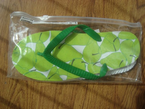 IKEA Flip Flops Beach Sandals Orange Striped Green Pears SOMMAR Size S ...