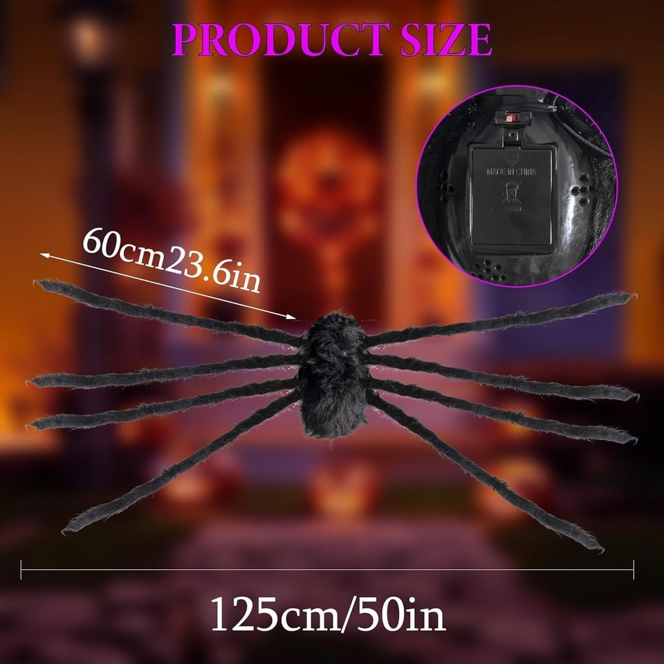 2 Pack 4.2FT Halloween Giant Spider,Light up Spider with 24 Purple ...