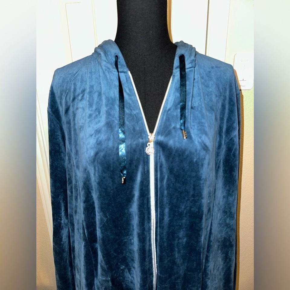 Catherines 3X Velvet Full Zip Hoodie 26/28W Blue Long Sleeve Sweatshirt ...