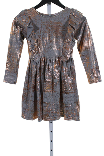 Halabaloo Childrens Girls Long Sleeves Ruffled A Line Dress Gray Foil ...