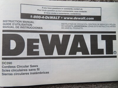 Dewalt DC390 Cordless Circular Saws Instruction Manual Guide | eBay
