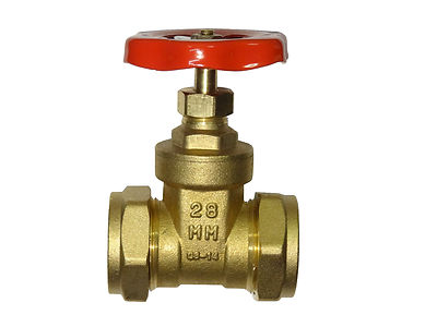 28mm Brass Gate Valve With Red Handle Copper x Copper Compression | eBay UK