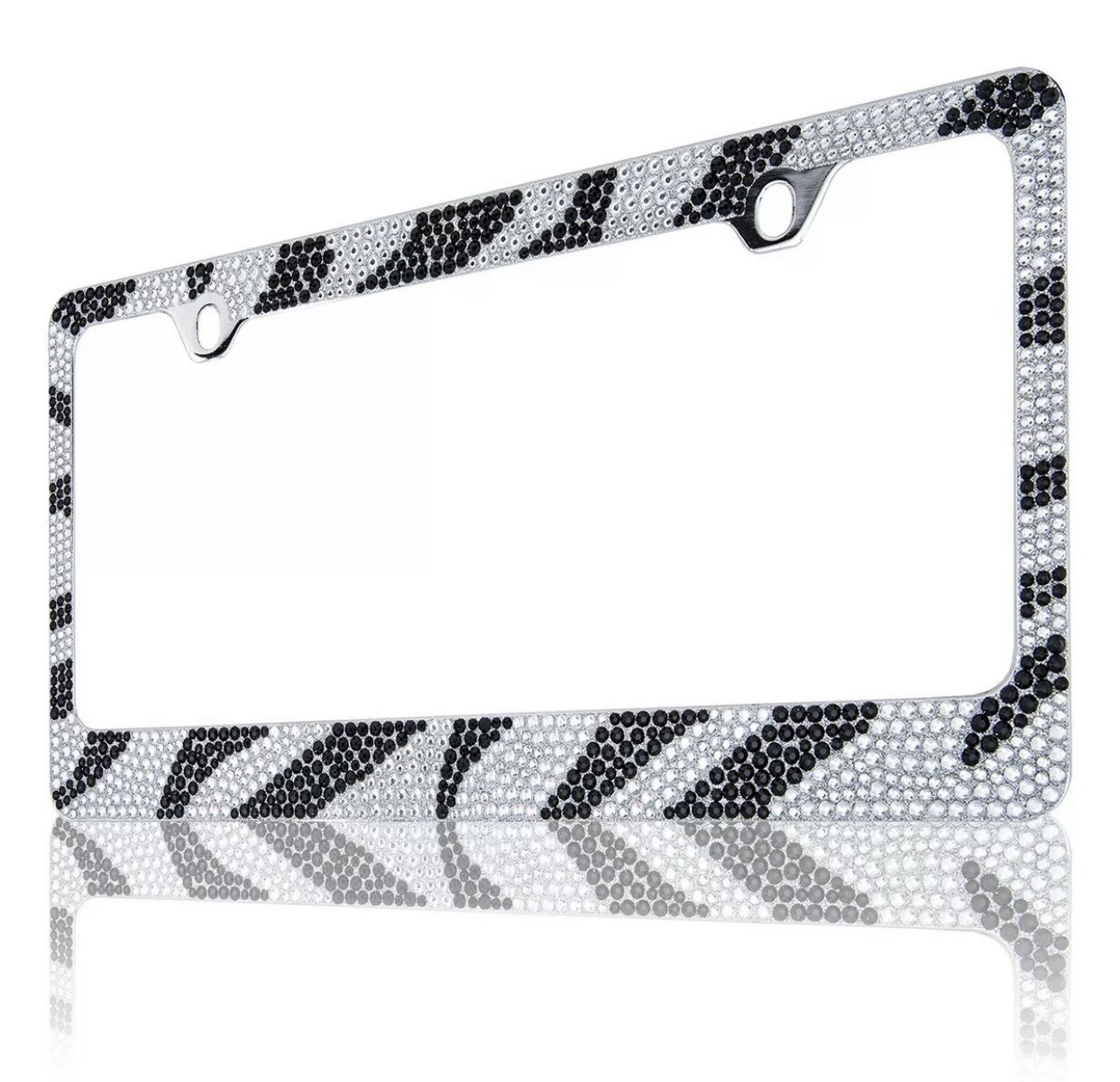 2 Pack Popular 7 Rows ZEBRA Bling Crystal License Plate Frame+Crystal ...