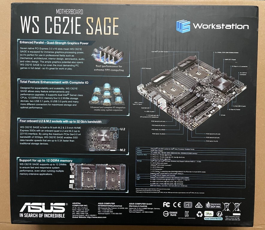 Asus WS C621E SAGE Workstation Motherboard C621 Chipset LGA-3647 DDR4 E ...