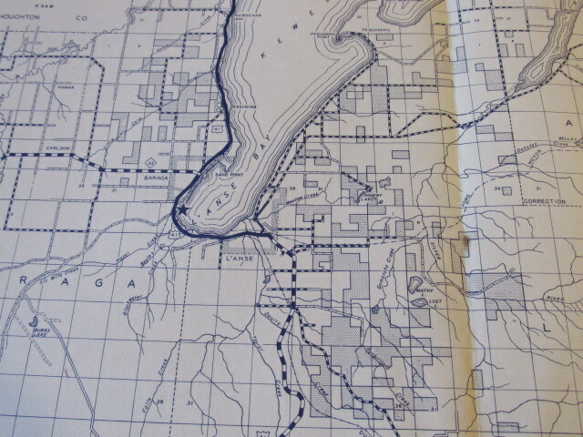 Vintage 1940's Baraga County Michigan AAA Upper Peninsula Road Map 22 ...