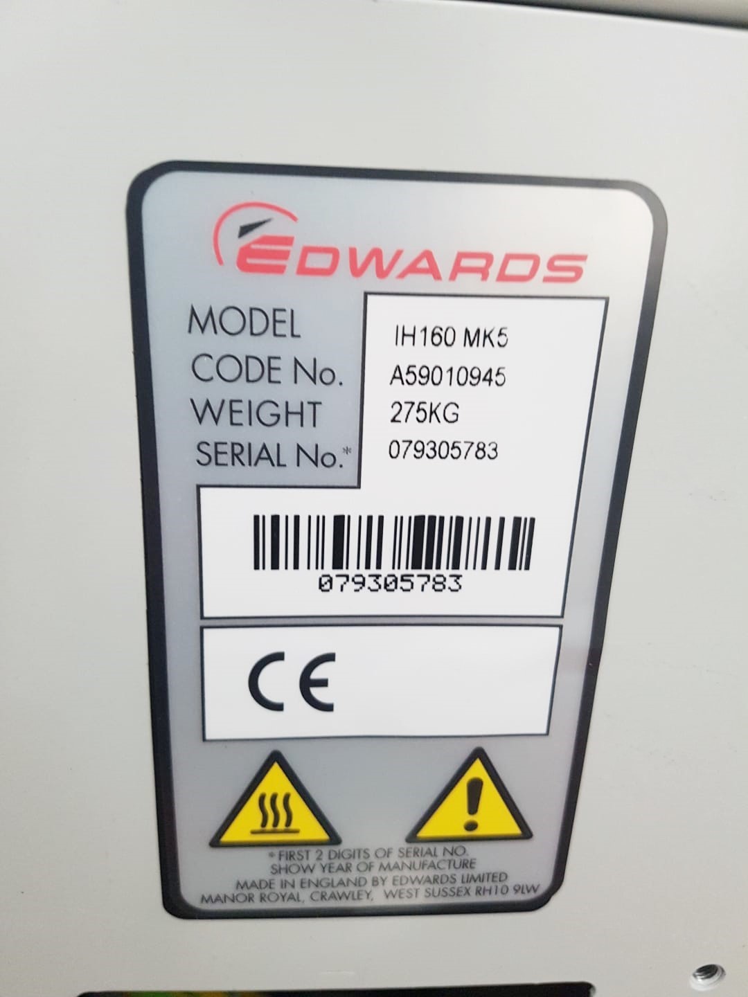 EDWARDS iH160 MK5 DRY VACUUM PUMP A59010945 HCDP160 200/208V, 50/60 Hz ...