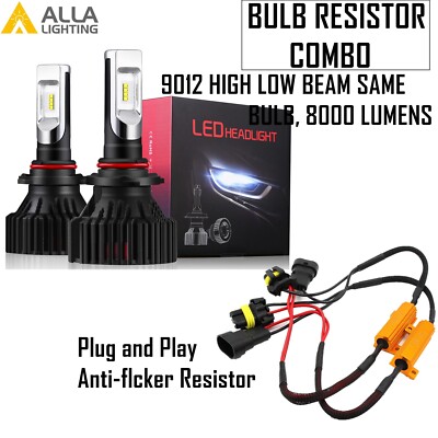 9012 LED Headlight High Low Beam Bulb with Canbus Resistor Decoder ...