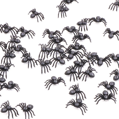 50x Black Plastic Fake Spider Toys Halloween Funny Joke Prank Realistic ...