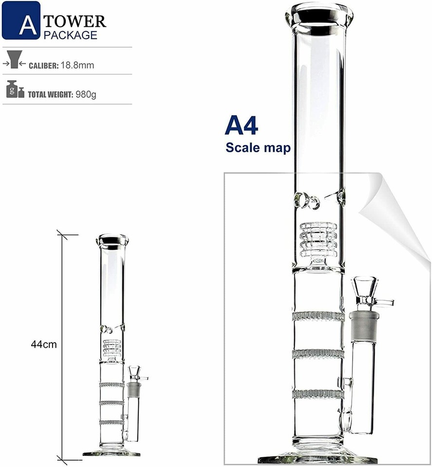 16.5" Heavy Glass Bong Hookahs Honeycomb Percolator Water Pipe Bowl for ...