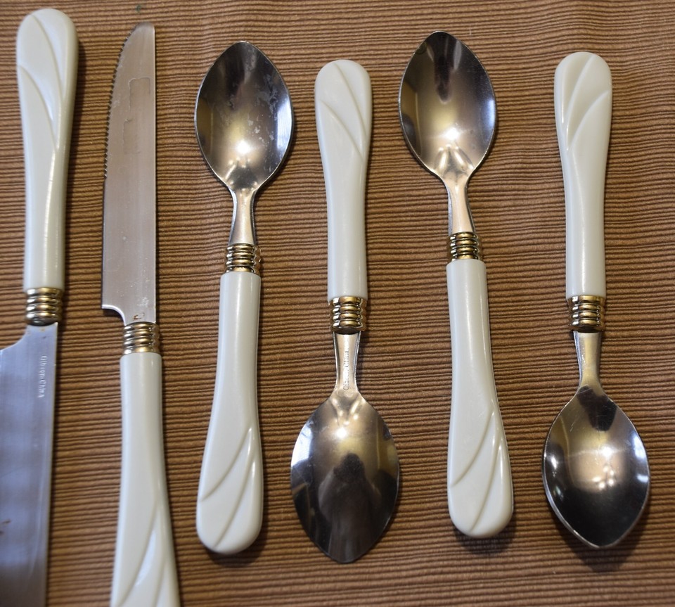 12 Piece Lot VTG Retro Gibson Flatware Set Stainless Silverware White ...