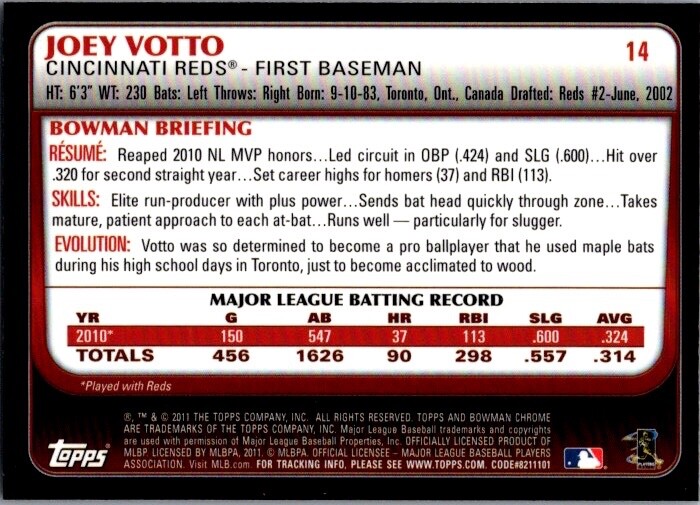 JOEY VOTTO 2011 BOWMAN CINCINNATI REDS | eBay