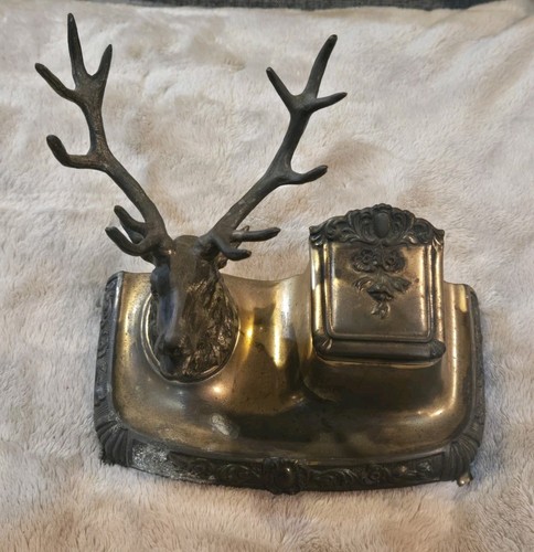 VINTAGE STAGS HEAD DEER BUCK INKWELL / INSERT 12 POINT | eBay
