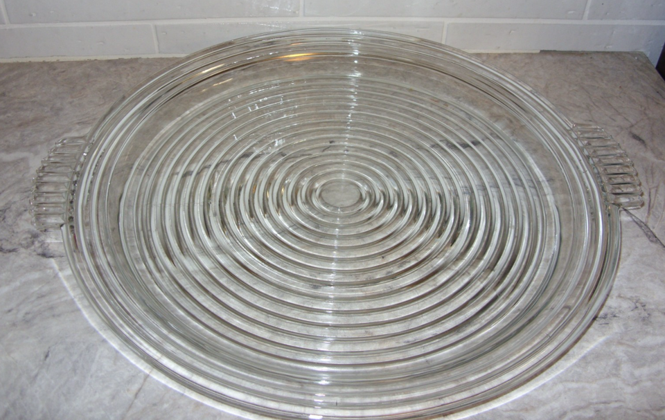 Anchor Hocking Manhattan Clear Depression Glass Round 14" Handled Tray ...