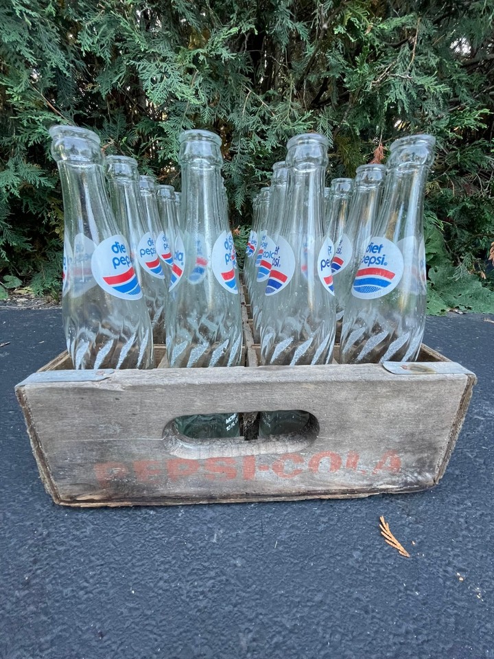 Lot of 24 Vintage Diet Pepsi Cola Glass Bottles /Wood Laced Criss Cross ...