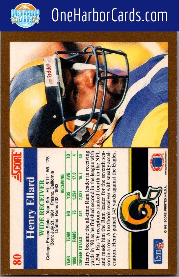 1991 Score Los Angeles Rams Football Card #80 Henry Ellard | eBay