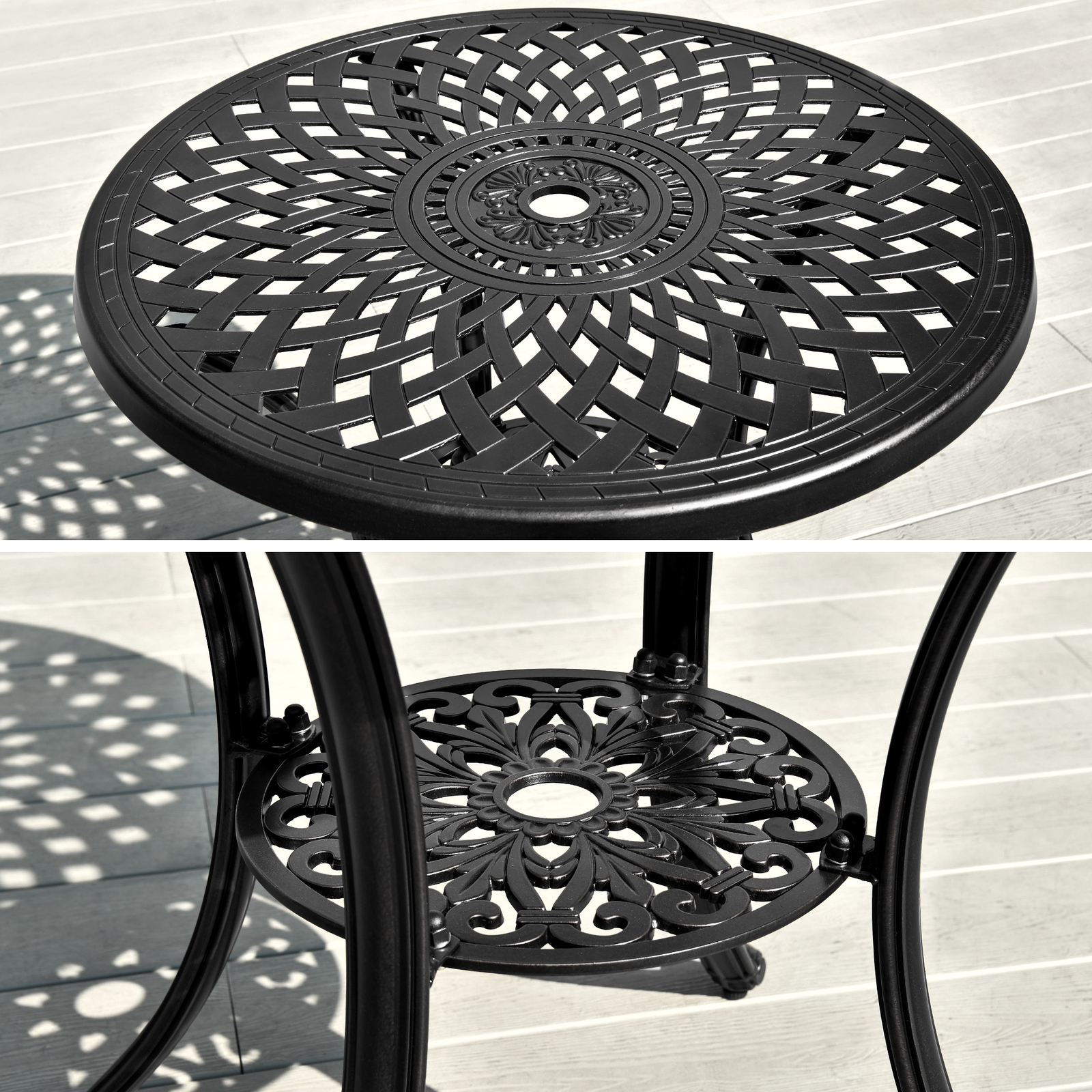 30 Inch Aluminum Round Patio Dining Table Outdoor with Umbrella Hole ...