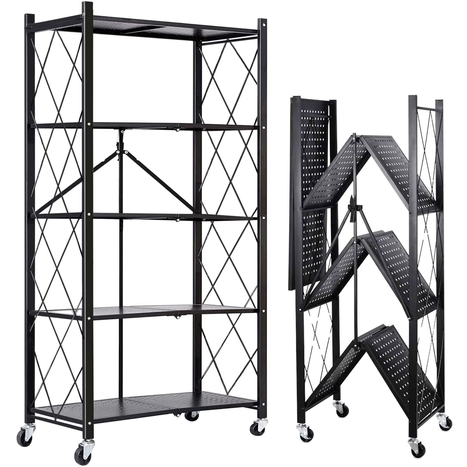 4/5Tier Heavy Duty Foldable Metal Rack Storage Shelving Unit w Wheel | eBay