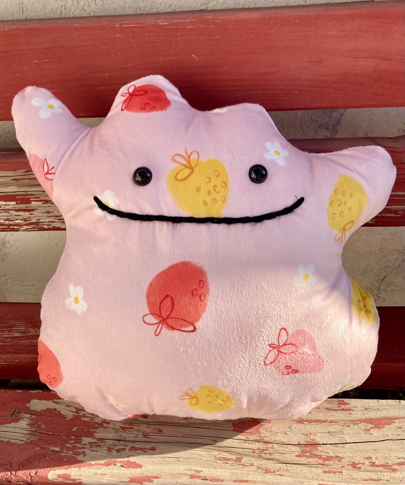 Shiny Pokemon Ditto Plush OOAK Handmade Pink Strawberry Pattern Kawaii ...