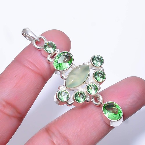 Prehnite & Green Amethyst Gemstone 925 Sterling Silver Pendant 2.34" P7918-9 | eBay
