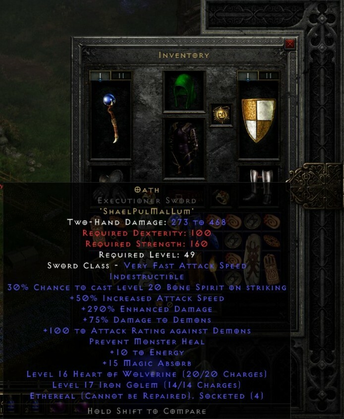 D2R Oath Executioner Sword 290ed Diablo 2 Resurrected Runeword ...