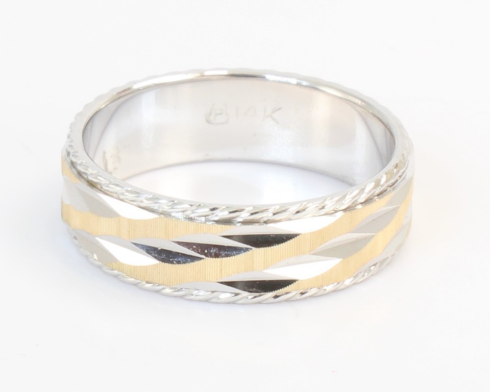 Solid 10k White & Yellow 7g. Gold 2-tone Men's Wedding Band Ring Large ...