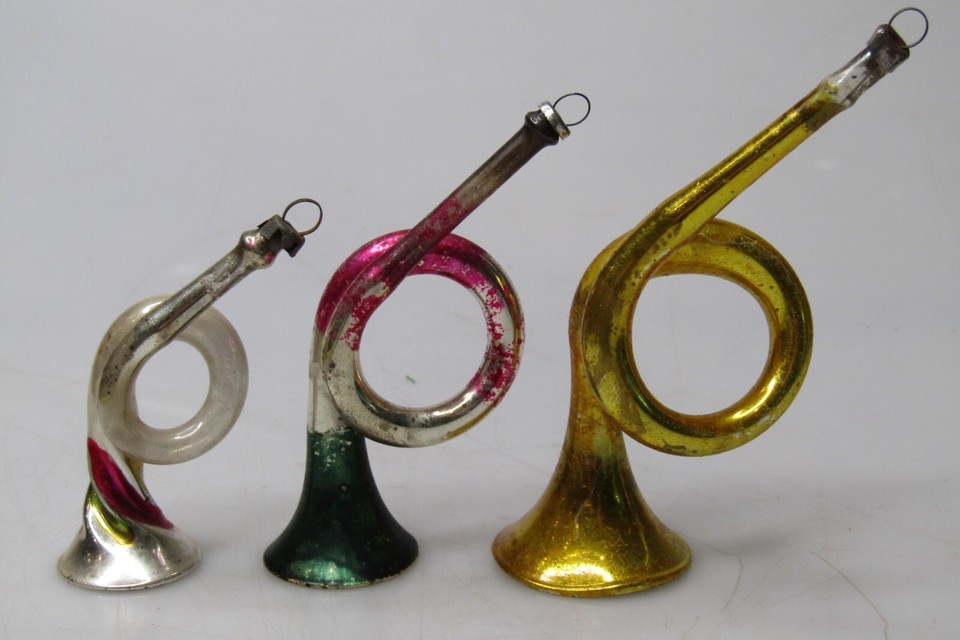 Lot Vintage Blown Glass FRENCH HORN Music Instrument Christmas ...