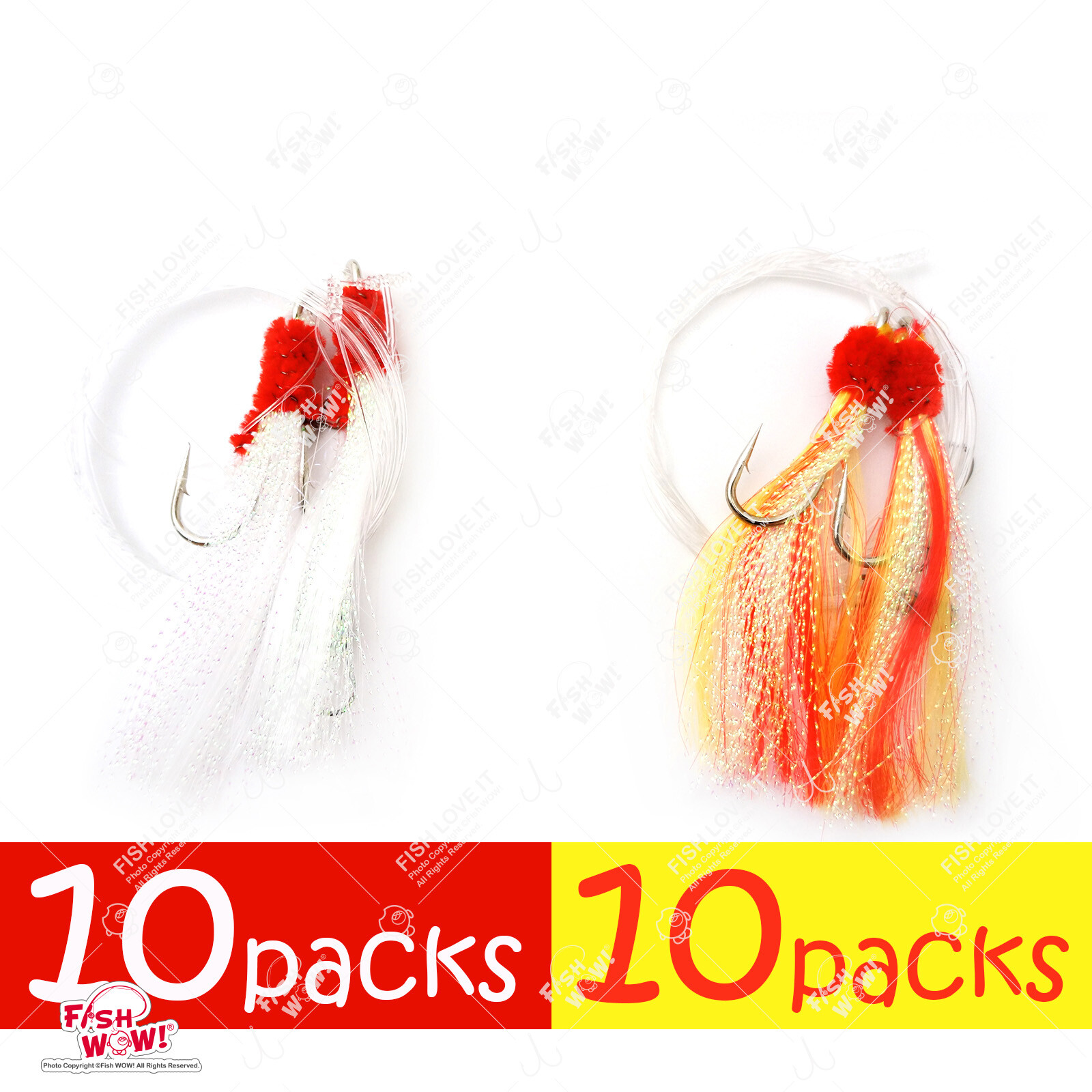 20pks 5/0 Fishing Shrimp Fly Rigs Bait Krystal flash Rockfish Rock Cod ...