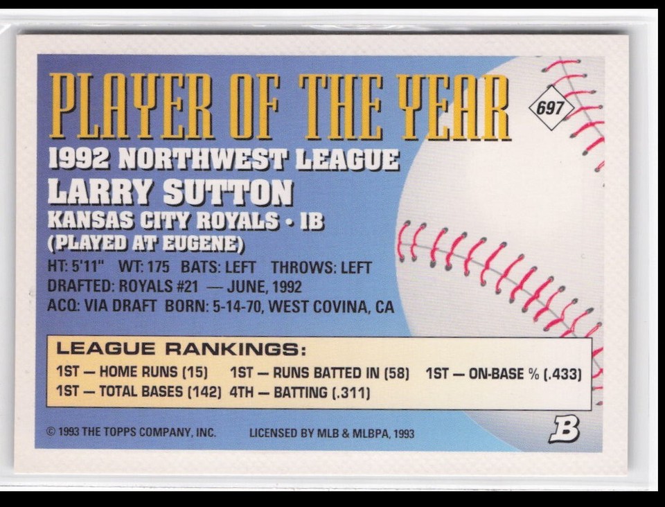 Larry Sutton Rookie #697 1993 Bowman Kansas City Royals | eBay