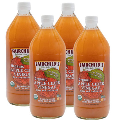 Lot of (4) Fairchild's Organic Raw Unfiltered Apple Cider Vinegar ACV w ...