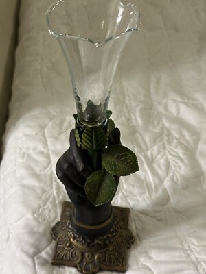 VINTAGE REVIVAL METAL AND GLASS HAND VASE | eBay