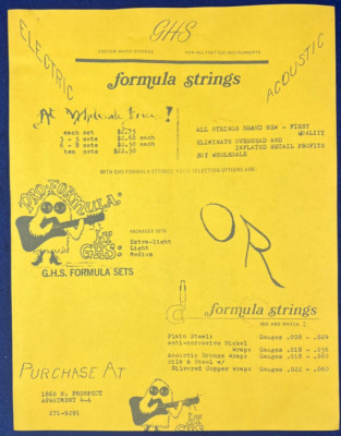 Vintage Handmade GHS Guitar Strings Poster 1960s Original Fender Gibson ...