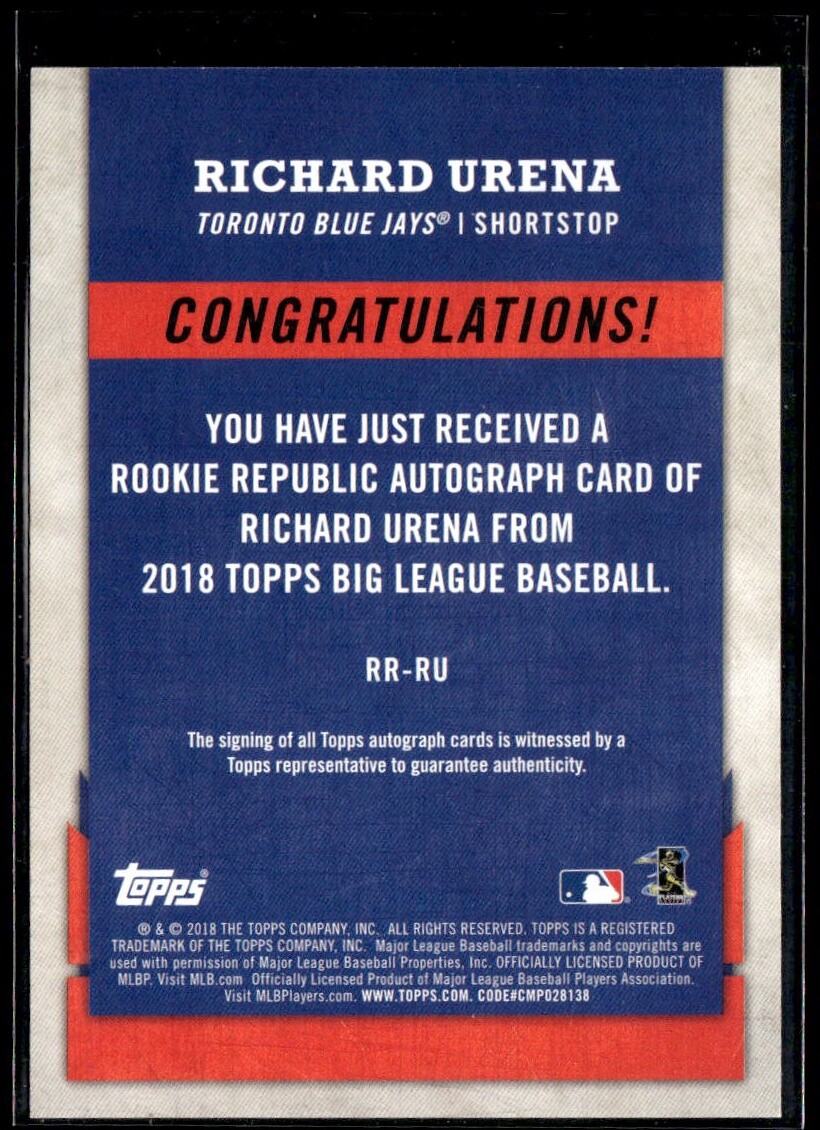 2018 Topps Big League - Rookie Republic Autographs #RR-RU Richard Urena ...