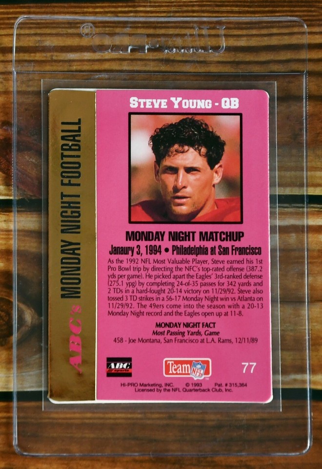 1993 Action Packed Steve Young SF 49ers ABC Monday Night Football Card ...