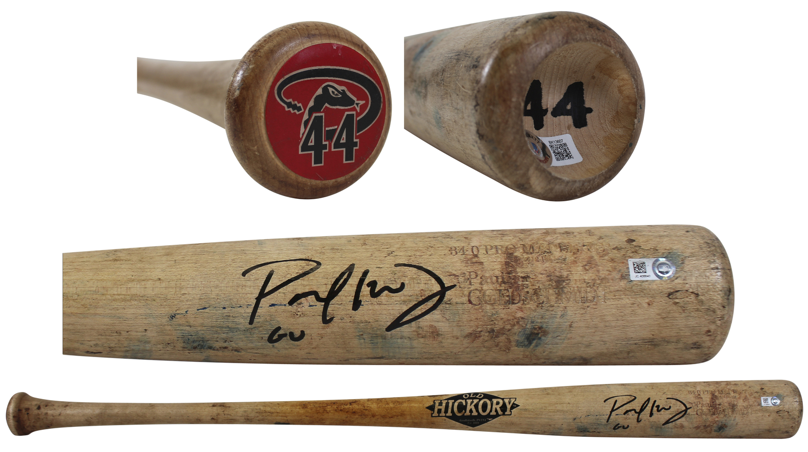 D-Backs Paul Goldschmidt "GU" Signed Game Used Old Hickory Bat MLB ...