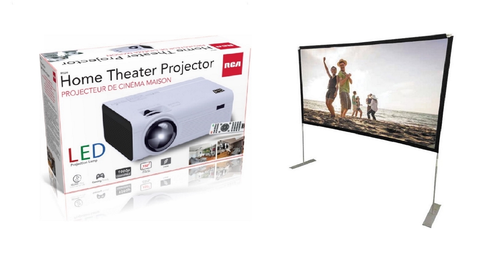RCA Projector 2000 Lumens 1080P with 100" Stand Screen Certified ...