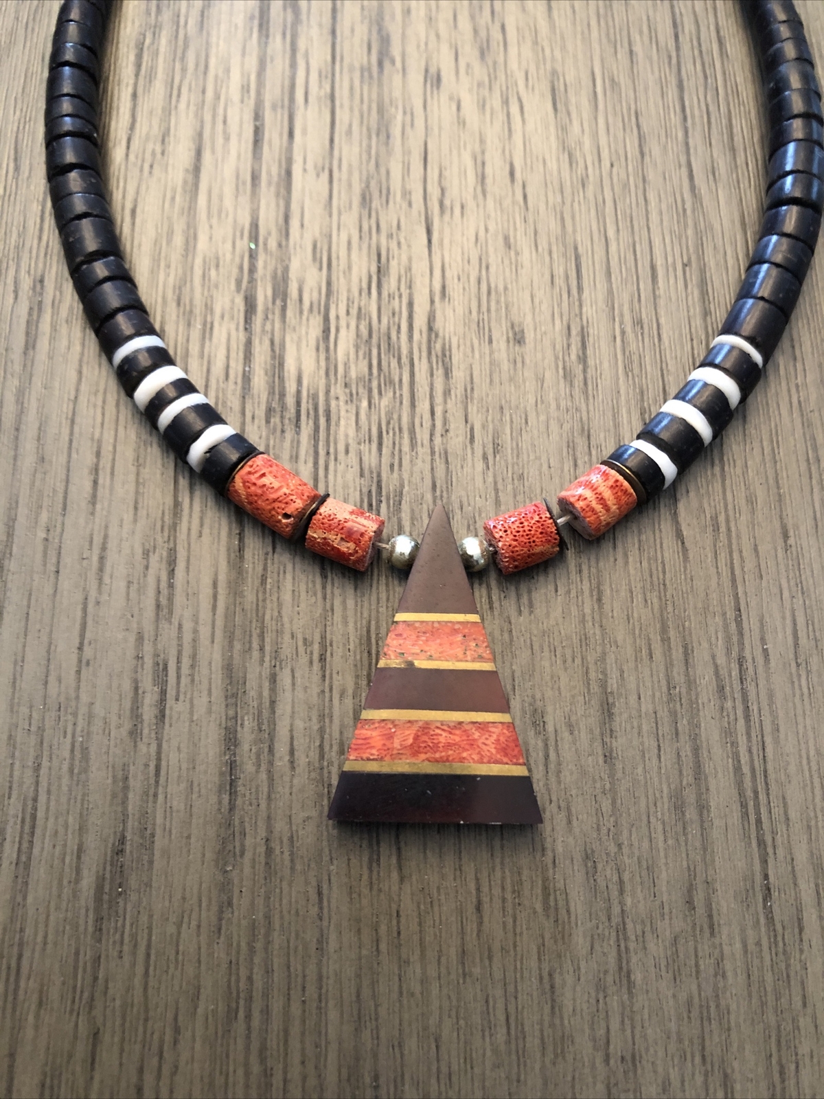 Vintage Shell Native American Inlay Triangle Necklace! - Gem