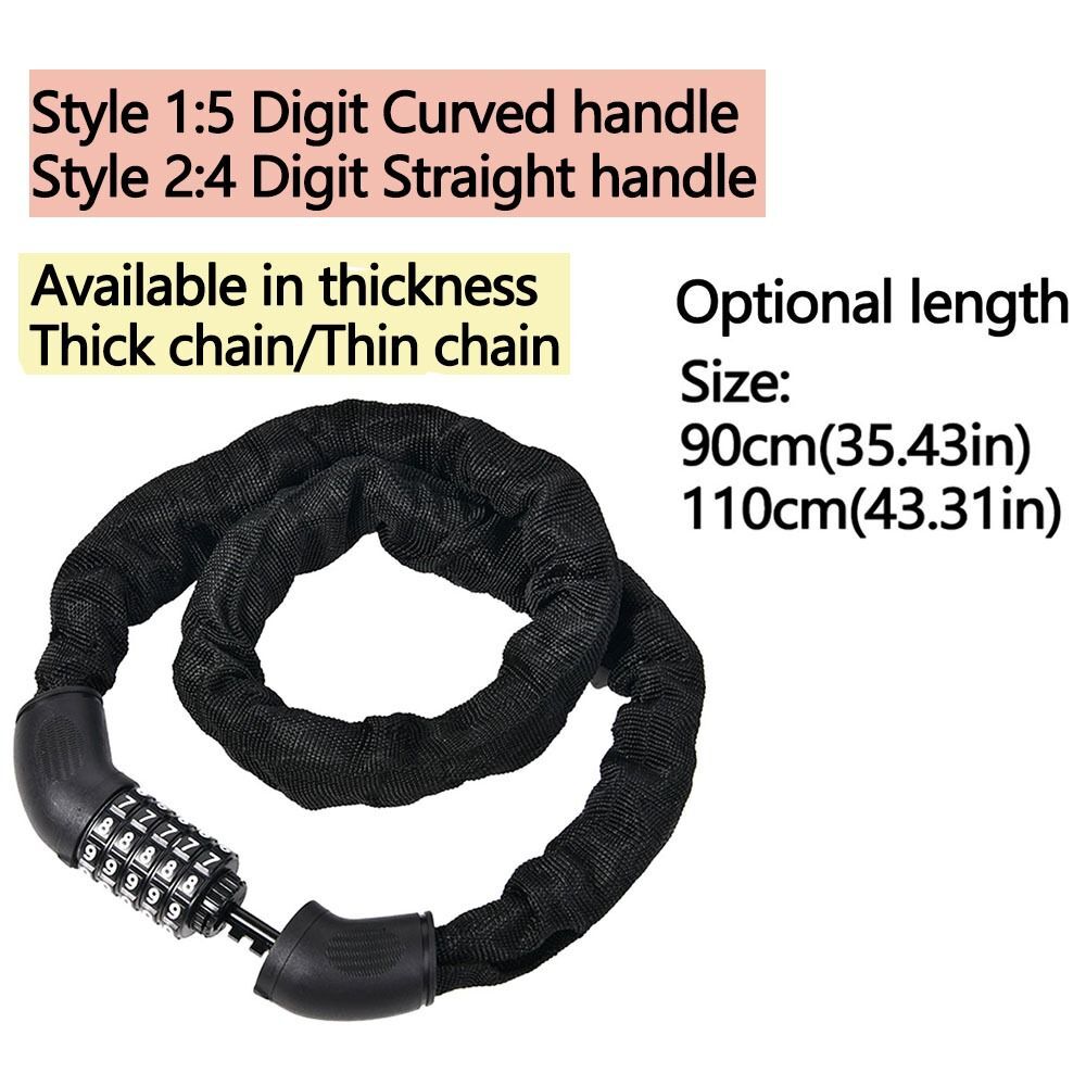 4/5 Digit Combination Bike Chain Lock Black Anti-theft Lock Scooter | eBay