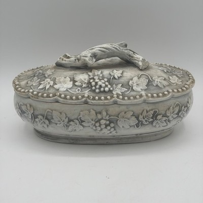 Grapevine Porcelain Lidded Dish Antique Gray and White Italian Home ...