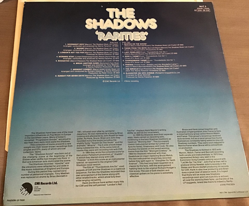 The Shadows ~’Rarities’ Collectors Tracks From The Shadows And Hank ...
