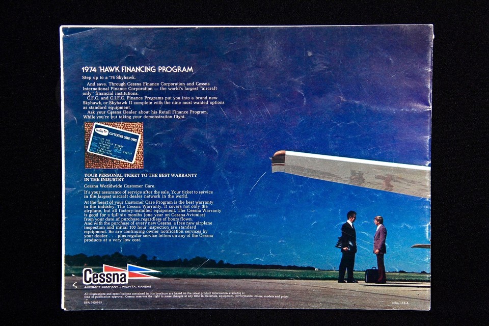 CESSNA 1974 Factory OEM SKYHAWK II Color Brochure Vintage USA 10 Pages ...