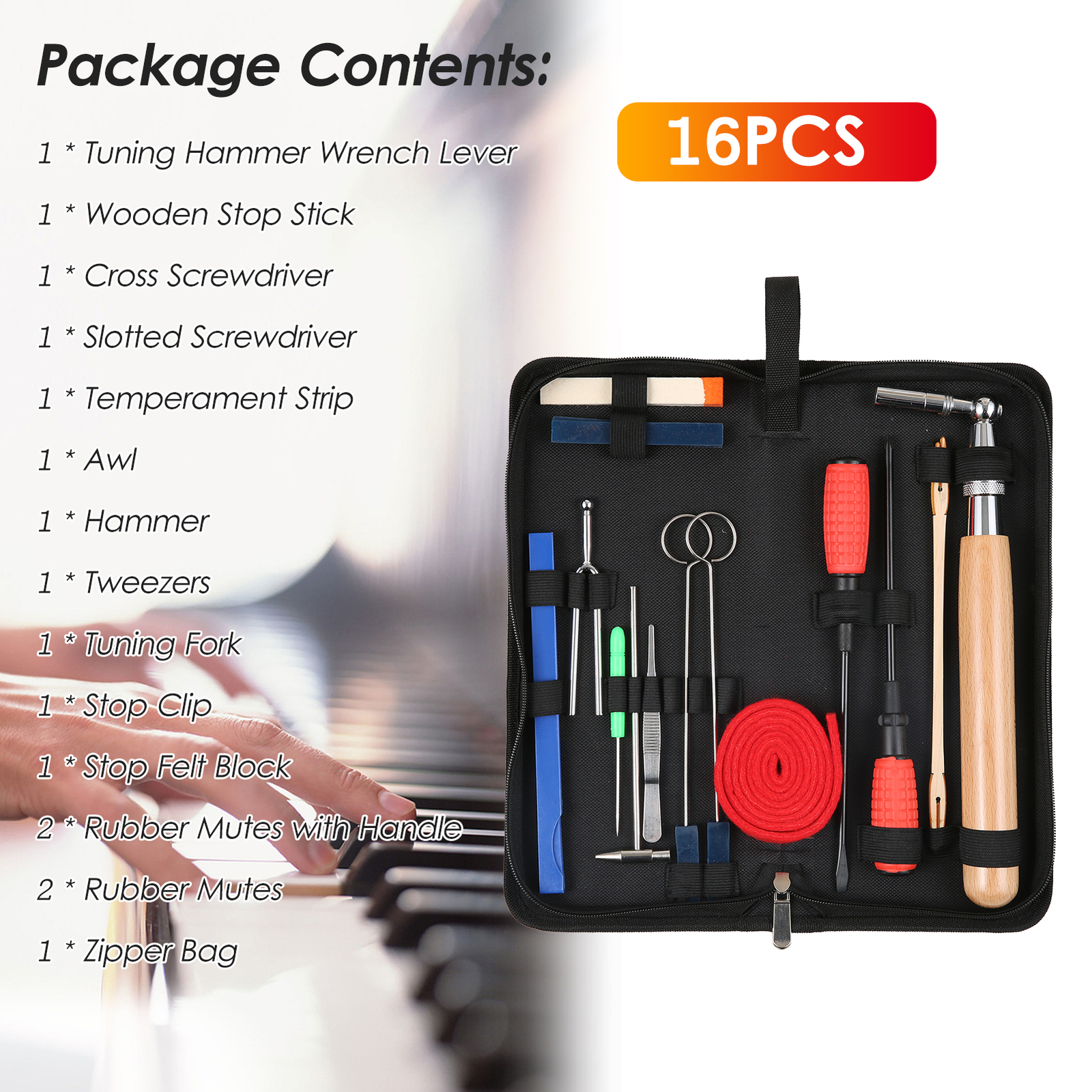 16pcs Piano Tuning Kit Professional Tuning Tools Set Tuning Long R7K3 ...