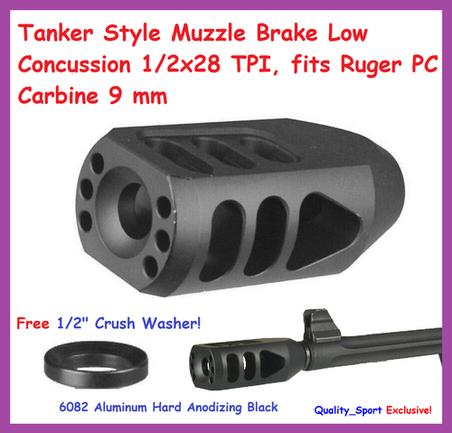 Tanker Style Muzzle Brake Low Concussion 1/2x28 TPI, fits Ruger PC ...