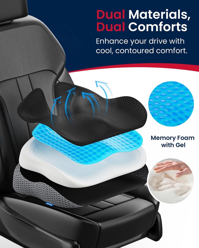 ADERI Gel Wedge Car Seat Cushion Memory Foam Tailbone Pain Relief ...