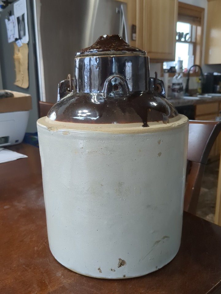 Antique 2 Gal. ?, 2 tone, Stoneware Packing Jar With Cover, Missing ...