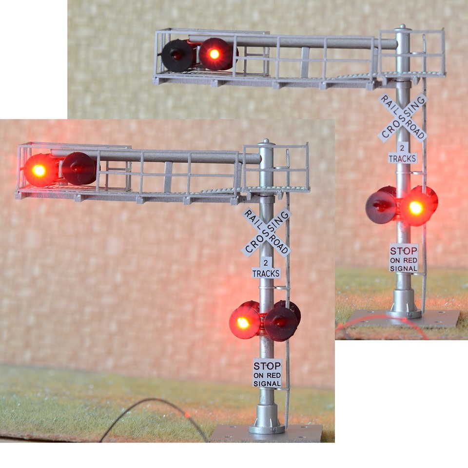 1 x HO scale model railroad cantilever grade crossing signal 2 tracks ...