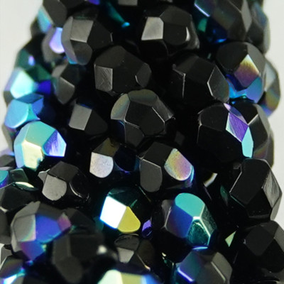 Czech Faceted Jet AB Firepolish Glass Beads 4mm (50) | eBay