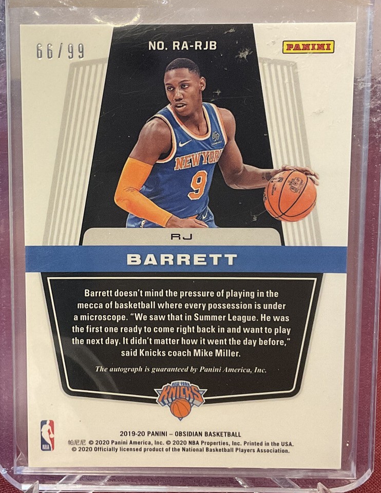 2019-20 Panini Obsidian RJ Barrett Rookie Autograph Silver Etch 66/99 ...