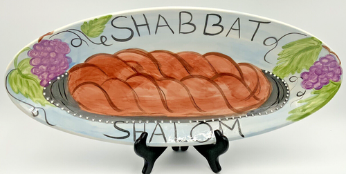 Oval Hand Painted Challah Ceramic Platter Shabbat Shalom Signed and ...