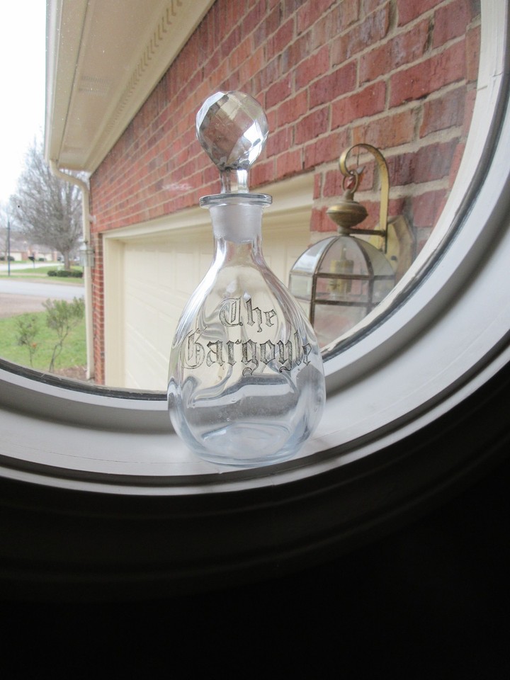 SALOON BACK BAR WHISKEY pinch bottle THE GARGOYLE gold lettering has ...